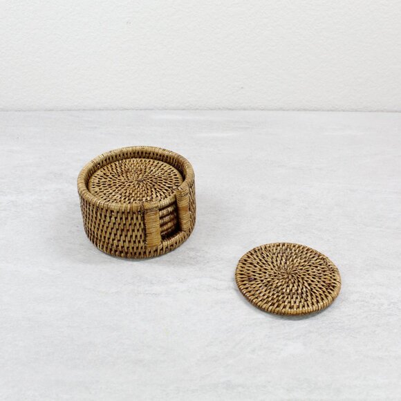 Hand Crafted | Dining | New Tight Woven Rattan Coaster Set With Holder ...